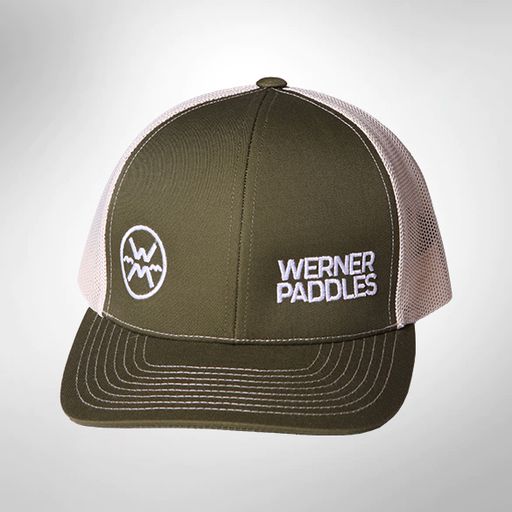Rolled Brim Adjustable Hat Olive White Logo – Werner Paddles